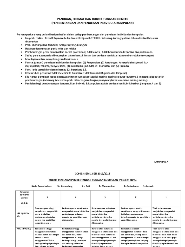 Panduan Tugas GC6033: Format & Rubrik | PDF