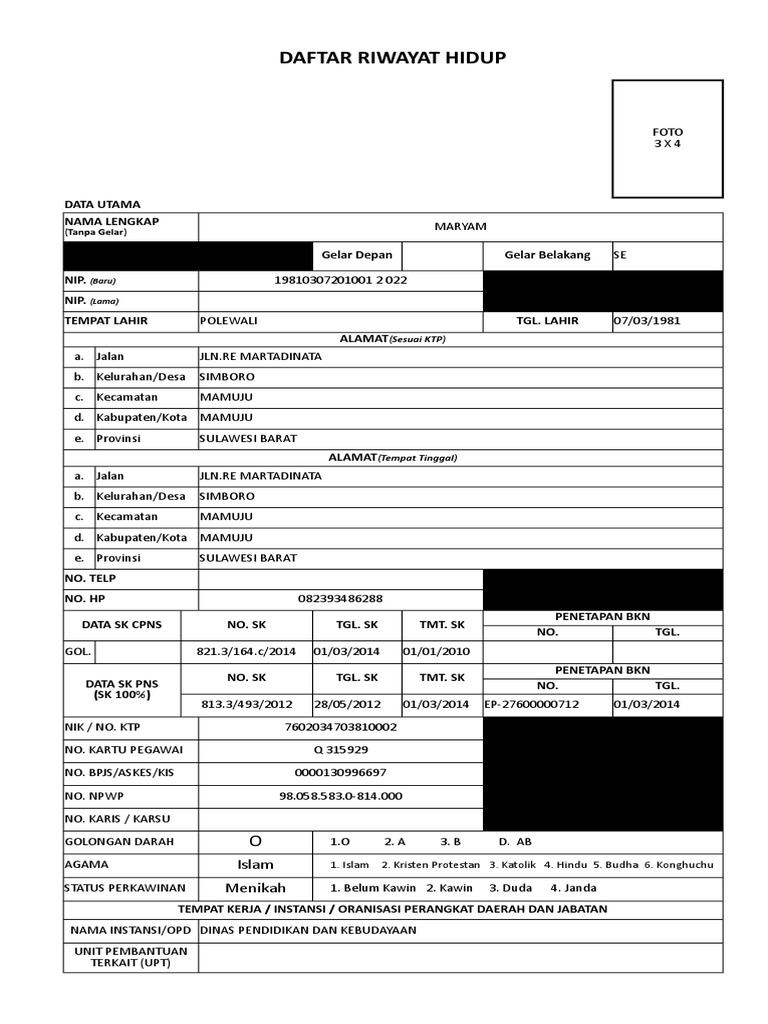 Biodata Asn New | PDF