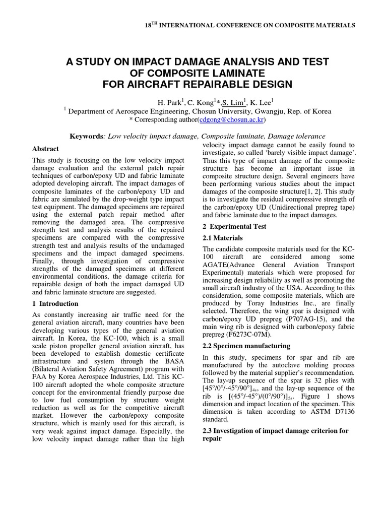 Patch Repair Method of Impact Damaged Composite Specimens | PDF ...