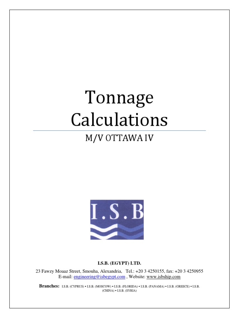 Tonnage Calculations: M/V Ottawa Iv | PDF | Tonnage | Logistics
