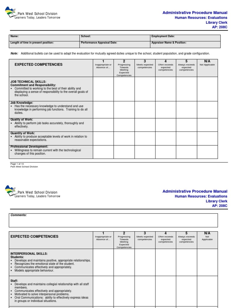 Library Clerk Evaluation Procedure Guide | PDF | Competence (Human ...