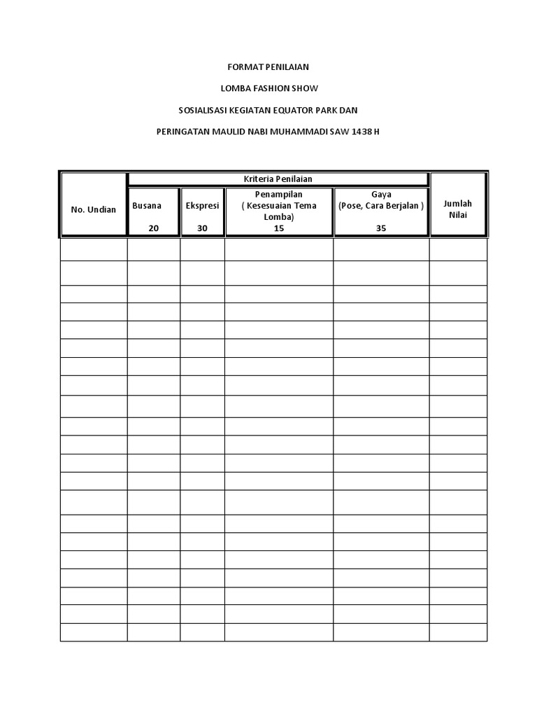 Format Penilaian Lomba | PDF