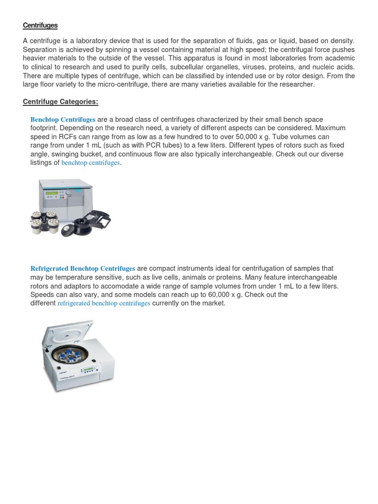 List of Centrifuges | PDF | Centrifuge | Laboratories