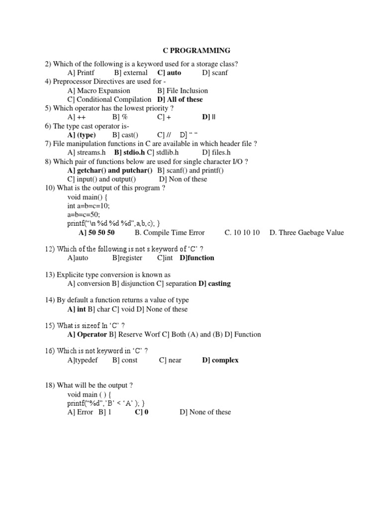 C Programming Mcq Pdf C Programming Language Pointer Computer Programming