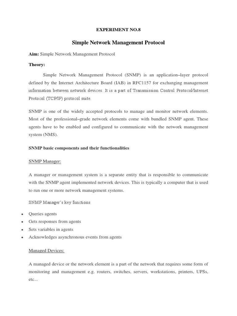 Simple Network Management Protocol | PDF | Communications Protocols | Computer Network