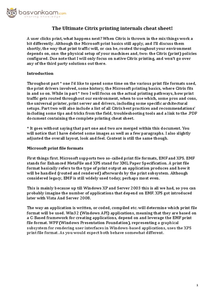 The Ultimate Citrix Printing Internals Cheat Sheet | PDF | Device ...