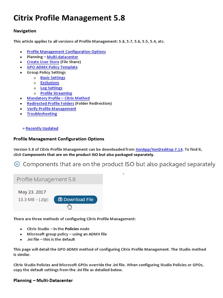 Citrix Profile Management 5.8 Guide | PDF | Group Policy | Windows Registry