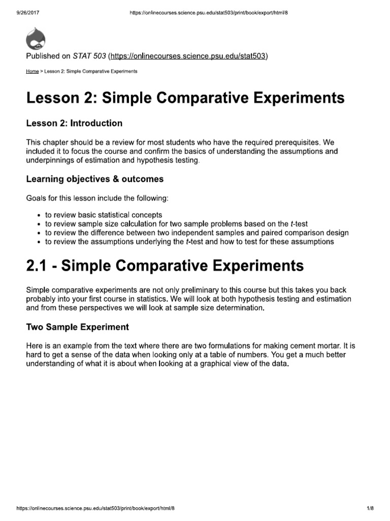 Lesson 2. Simple Comparative Experiments | PDF