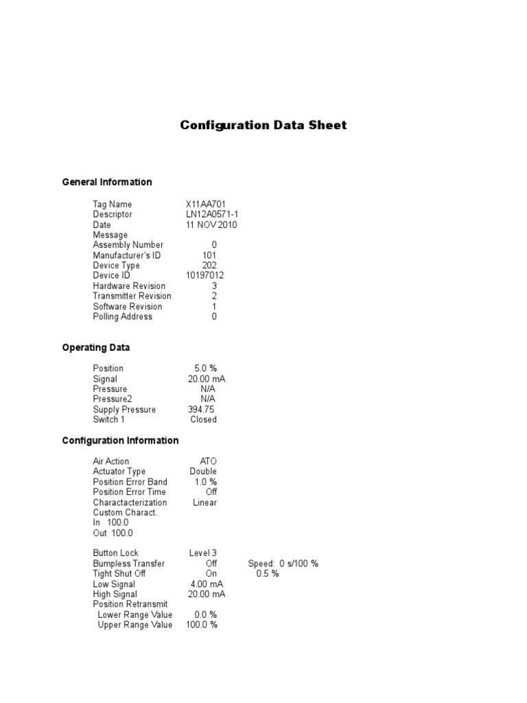 Configuration Data Sheet: General Information | PDF | Switch | Relay