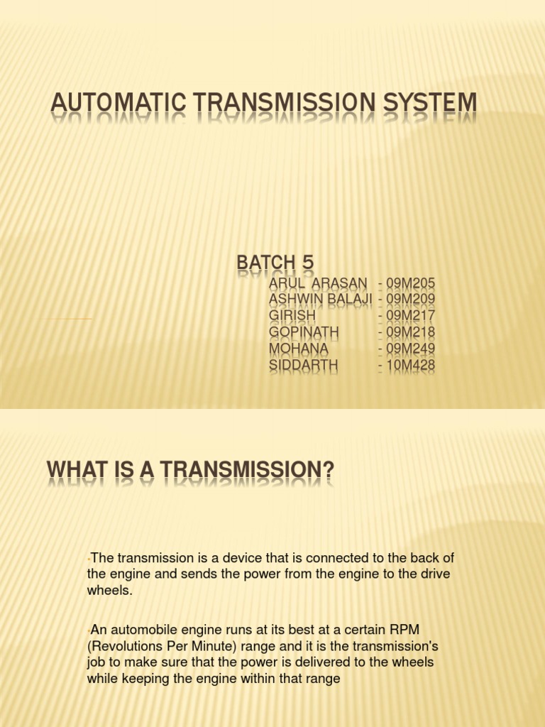 Automatic Transmission System: Batch 5 | PDF | Automatic Transmission ...