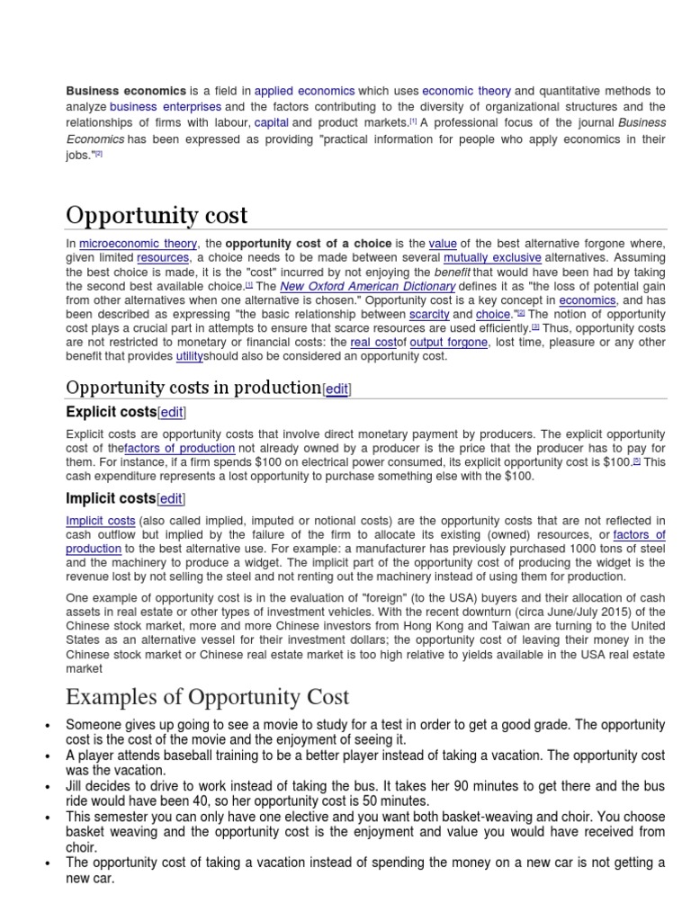 Examples of Opportunity Cost | PDF | Opportunity Cost | Economics
