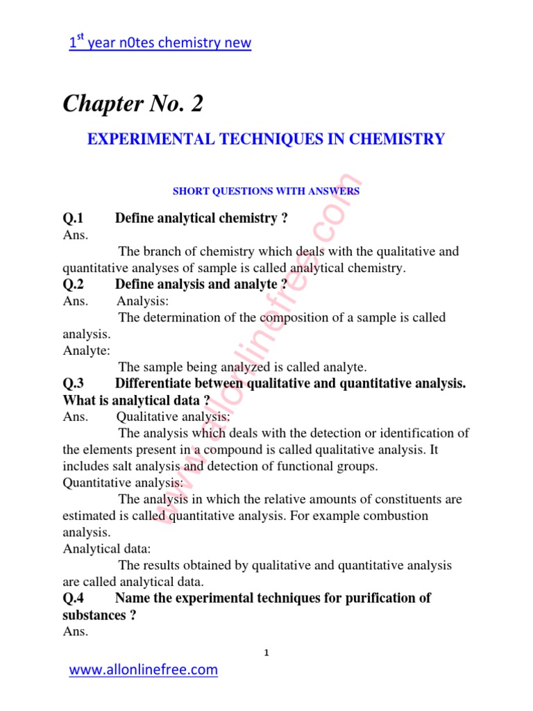 2-CHAPTER-EXPERIMENTAL-TECHNIQUES-IN-CHEMISTRY-SHORT-QUESTIONS-WITH ...