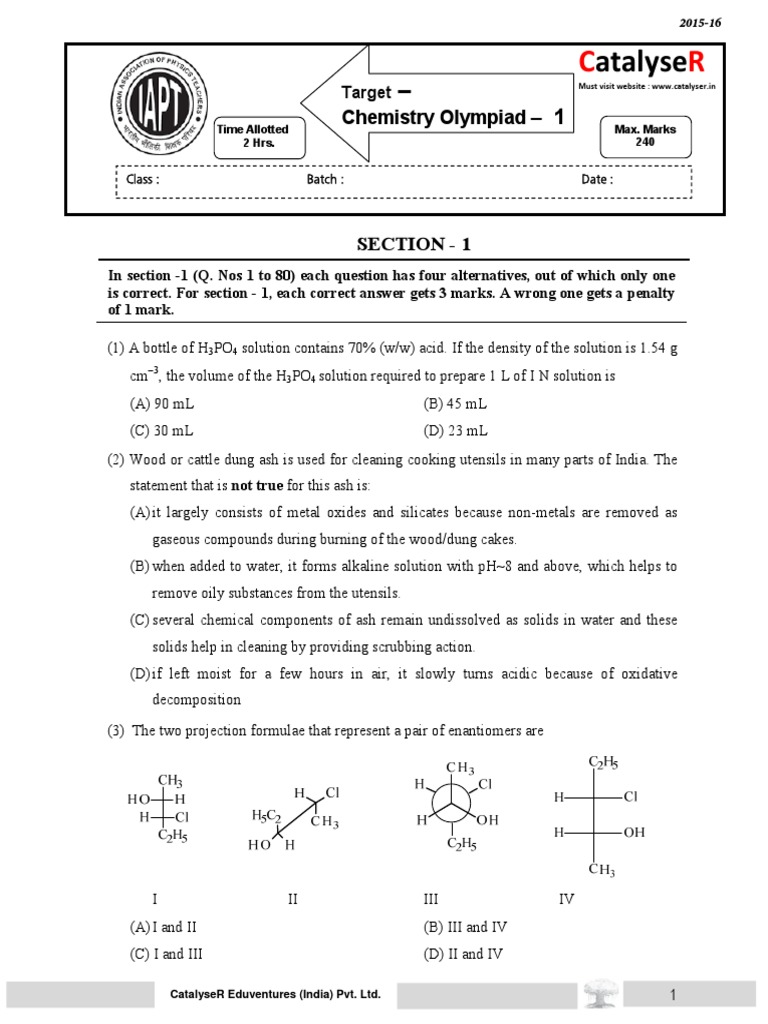 (Test 1) NSEC Paper 2015 | PDF | Salt (Chemistry) | Precipitation ...