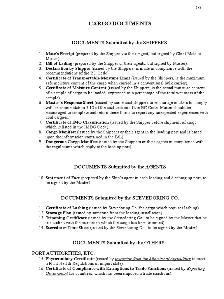 JAHAJEE Full List of Cargo Related Documents | PDF | Cargo | Bill Of Lading