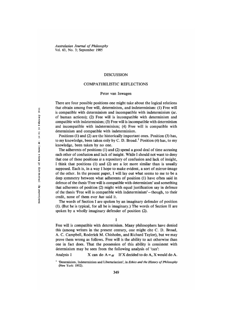 Compatibilist Reflections | PDF | Free Will | Determinism