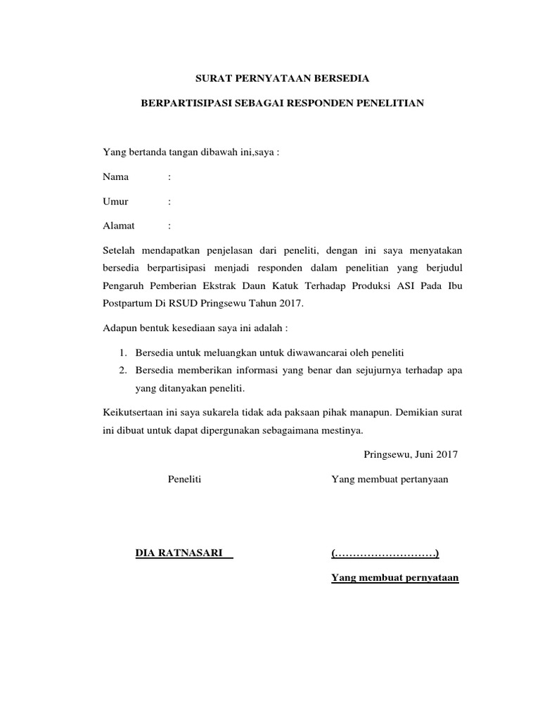 Surat Pernyataan Bersedia | PDF