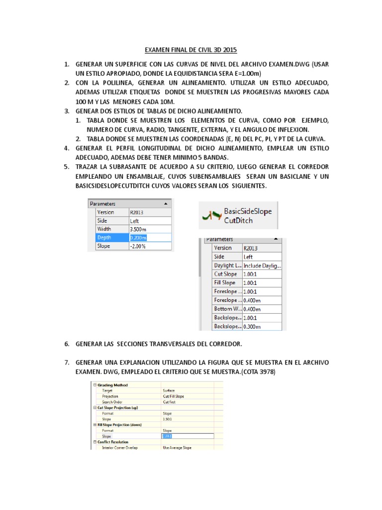 Examen Final Civil 3D 2015: Instrucciones | PDF