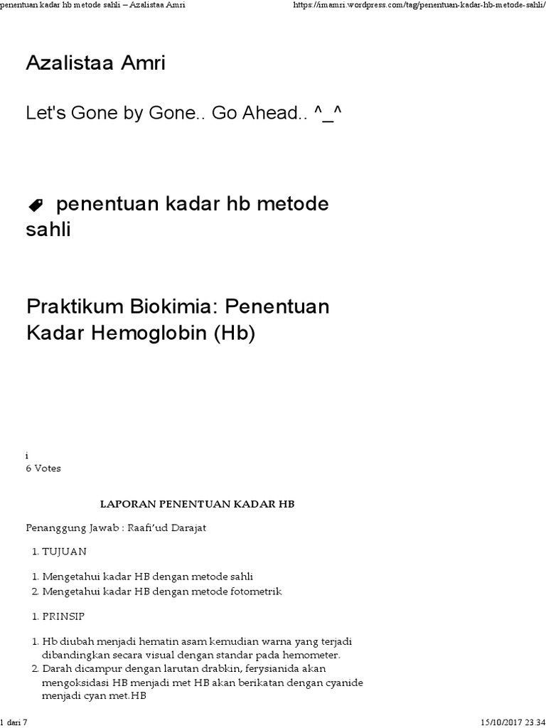 Metode Sahli dan Cyanmethemoglobin untuk Kadar Hemoglobin | PDF