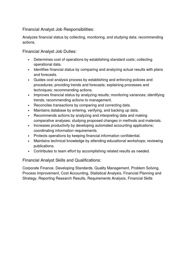 Financial Analyst Job Responsibilities | PDF | Financial Analyst ...