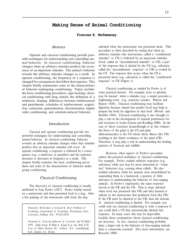 Understanding Animal Conditioning Techniques | PDF | Classical ...