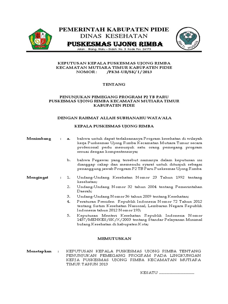 SK Pemegang Program P2 TB Paru | PDF