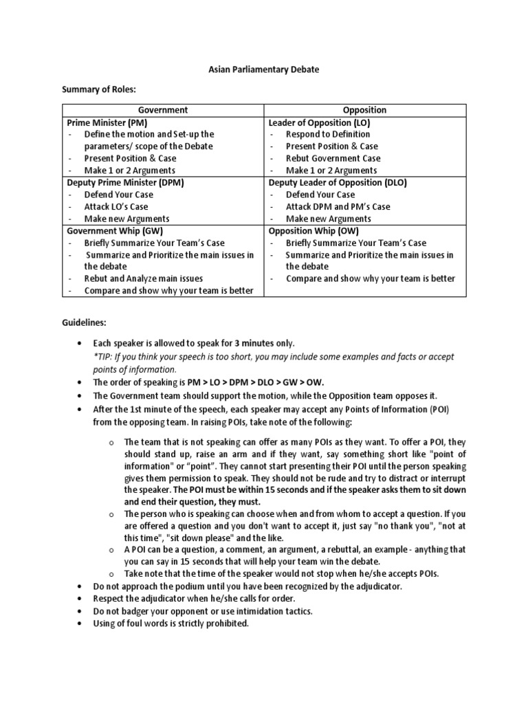 Asian Parliamentary Debate Guidelines | PDF | Government | Public Sphere