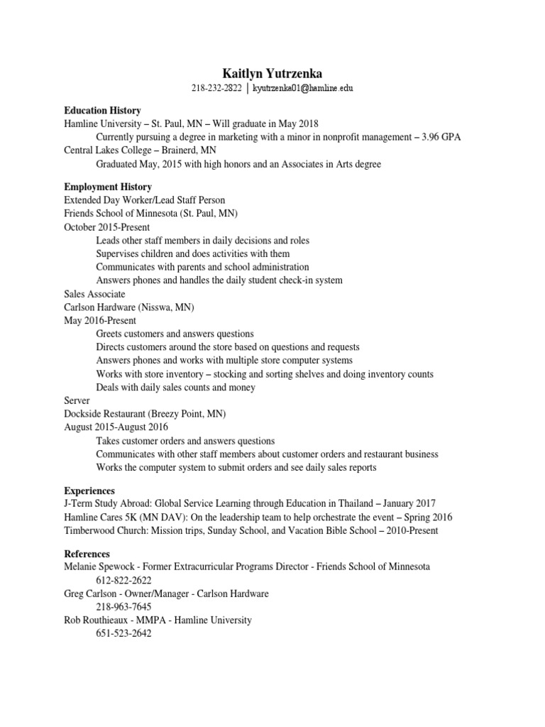 Kaitlyn Yutrzenka: Education History | PDF | Career & Growth