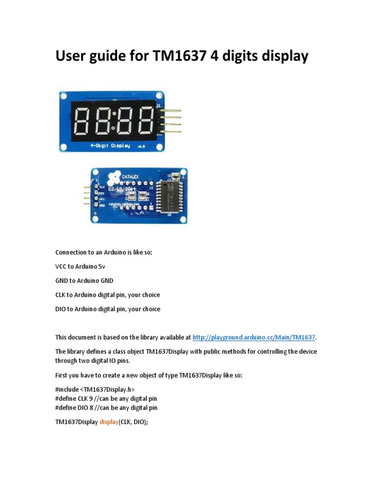 User Guide For TM1637 4 Digits Display | PDF | Arduino | Personal Identification Number