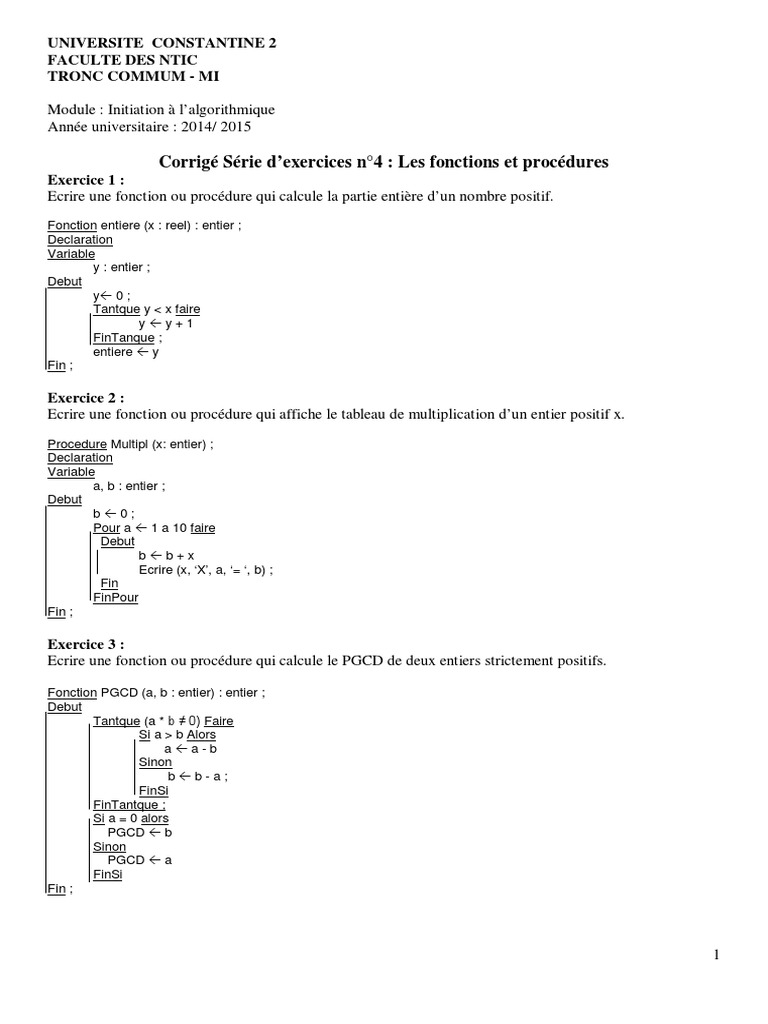 Algo td4 Corrige Type PDF | PDF | Entier naturel | Somme (arithmétique)