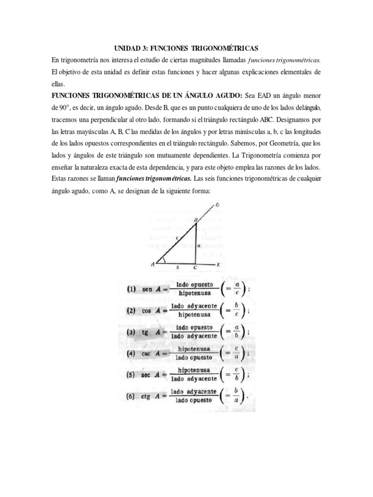 UNIDAD 3 Funciones Trigonometricas | Descargar gratis PDF | Trigonometría | Triángulo
