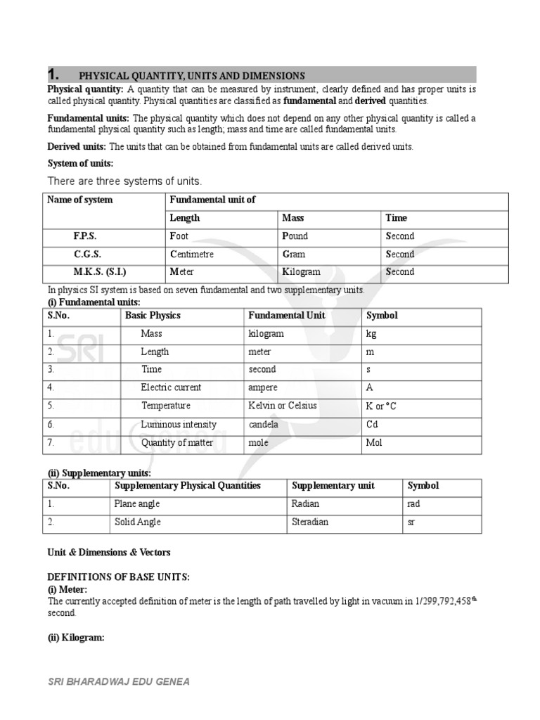 Physical Quantities and SI Units Overview | PDF | Units Of Measurement ...