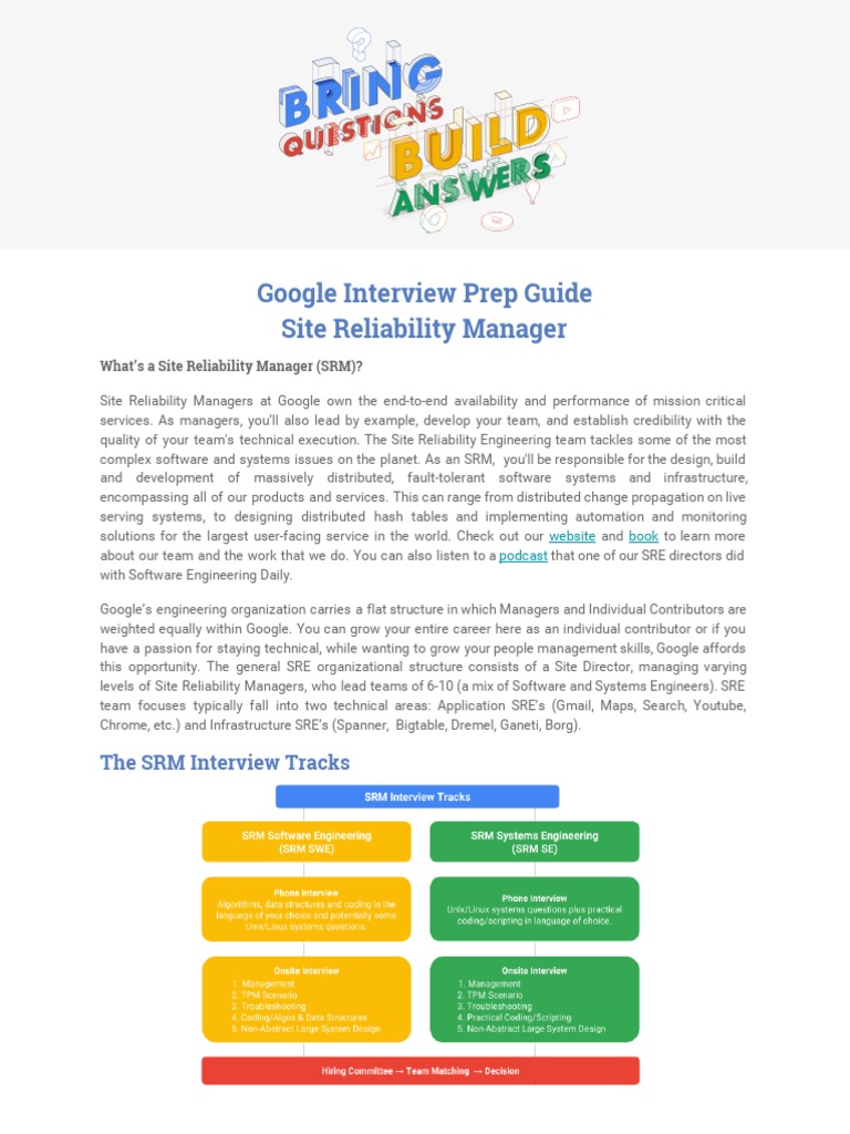 (Google Interview Prep Guide) Site Reliability Manager (SRM) | PDF | Algorithms | Computer ...