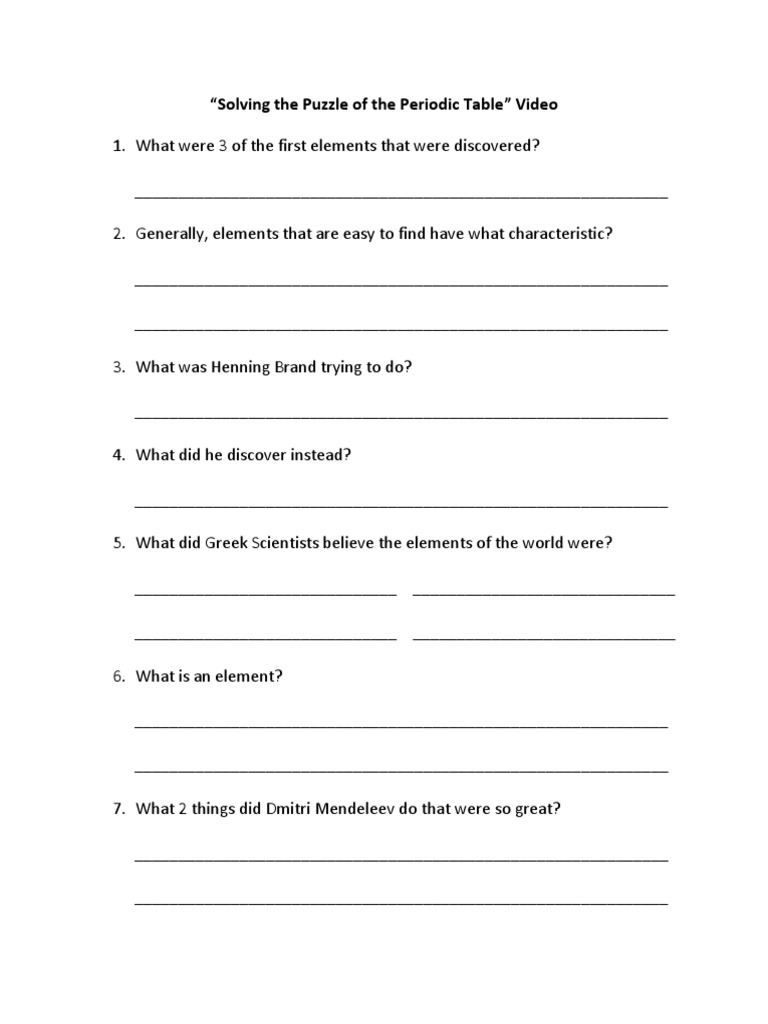 Solving The Puzzle of The Periodic Table Questions | PDF | Periodic ...