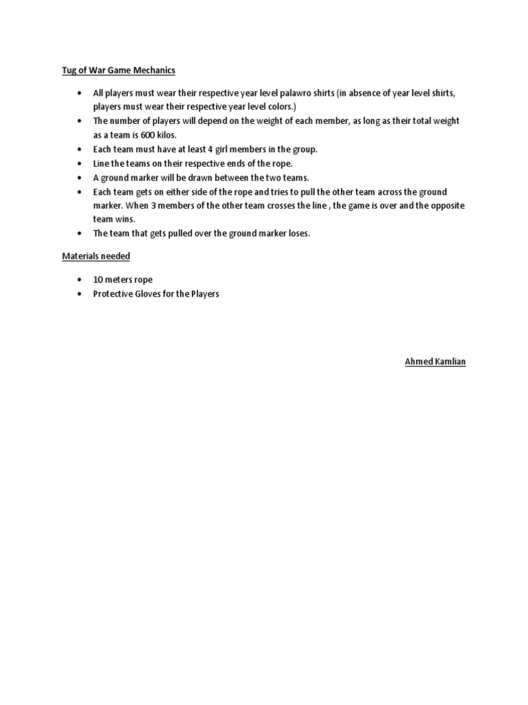 Tug of War Game Mechanics | PDF | Nature | Sports