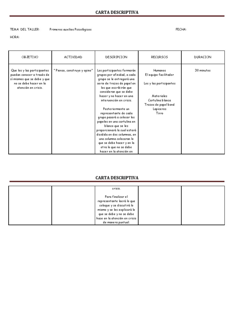 Formato Carta Descriptiva | Psicología | Science