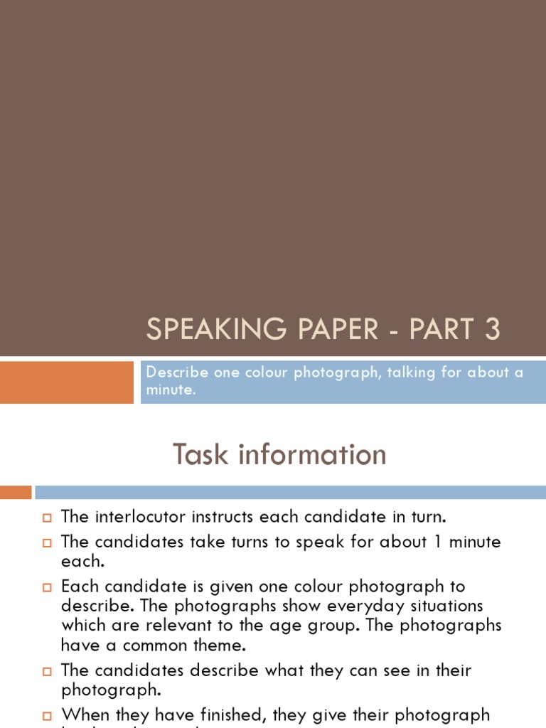 Speaking Paper - Part 3: Describe One Colour Photograph, Talking For ...