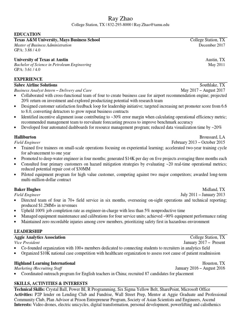 Ray Zhao Resume 2017v2 | PDF | Texas | Business