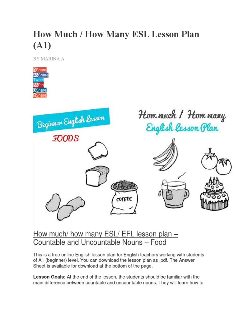 How Much / How Many ESL Lesson Plan (A1) | PDF | Noun | English As A ...