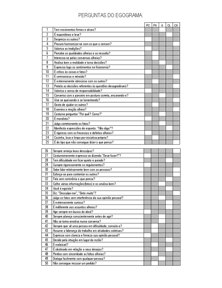 Perguntas Do Egograma | PDF | Estilo de vida