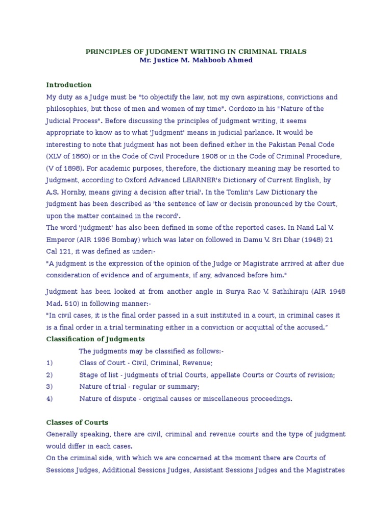 Principles of Judgment Writing in Criminal Trials | Download Free PDF ...