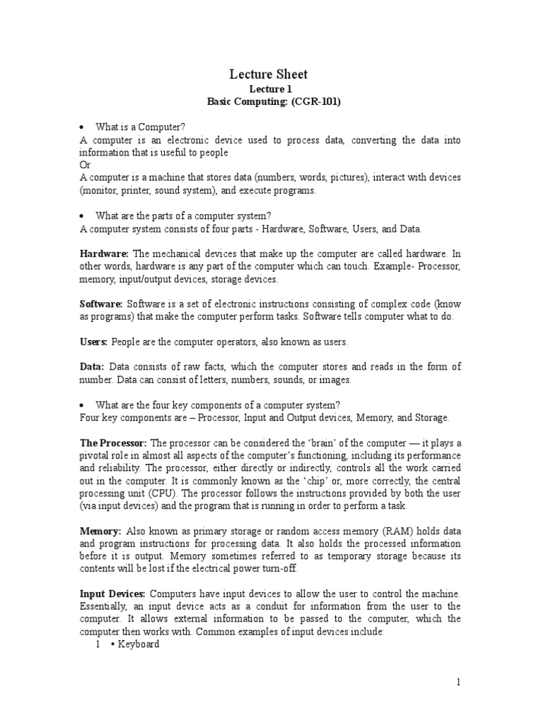 Lecture 1 Download Free Pdf Computer Data Storage Central Processing Unit