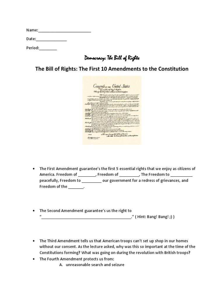 The Bill of Rights Guided Notes Worksheet | PDF | United States Bill Of ...