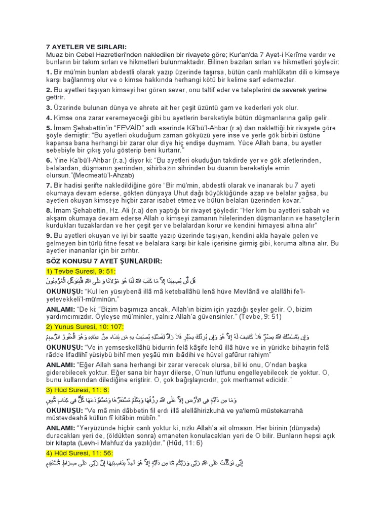 7 Ayetler Ve Sirlari | PDF