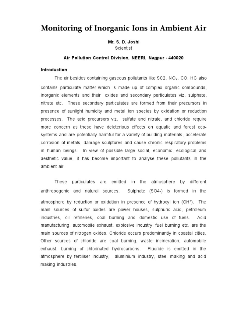 Monitoring of Inorganic Ions | PDF | Chromatography | Ion Exchange