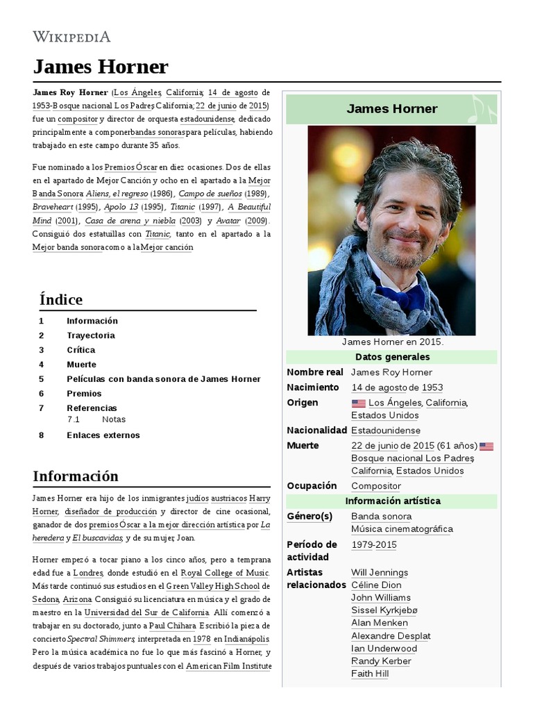 James Horner | PDF | Entretenimiento (general) | Cine