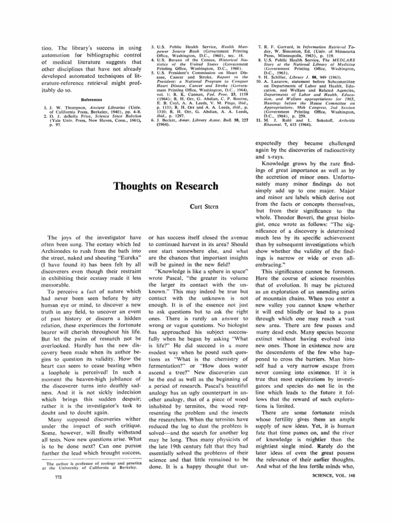 Thoughts On Research Thoughts On Research: Curt Stern Curt Stern | PDF ...