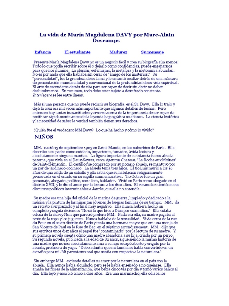 La Vida de María Magdalena Davy | PDF | María, madre de Jesús ...