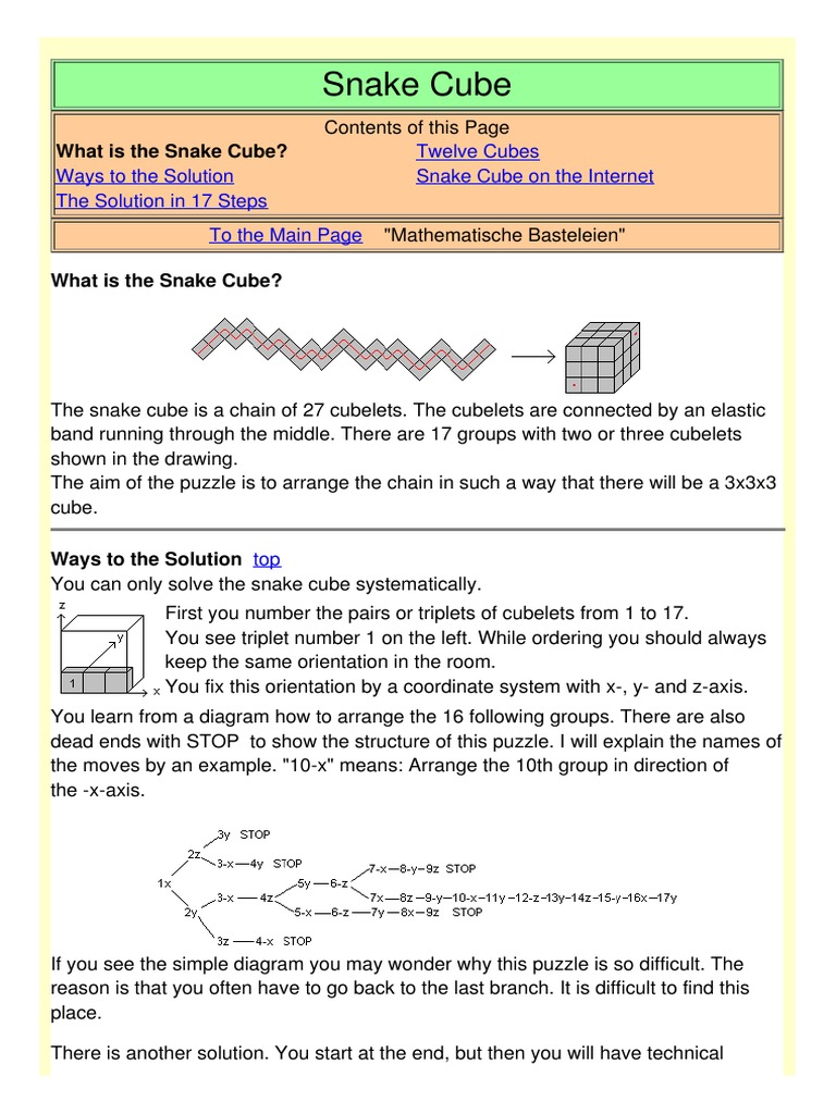 Snake Cube: Ways To The Solution The Solution in 17 Steps Twelve Cubes ...