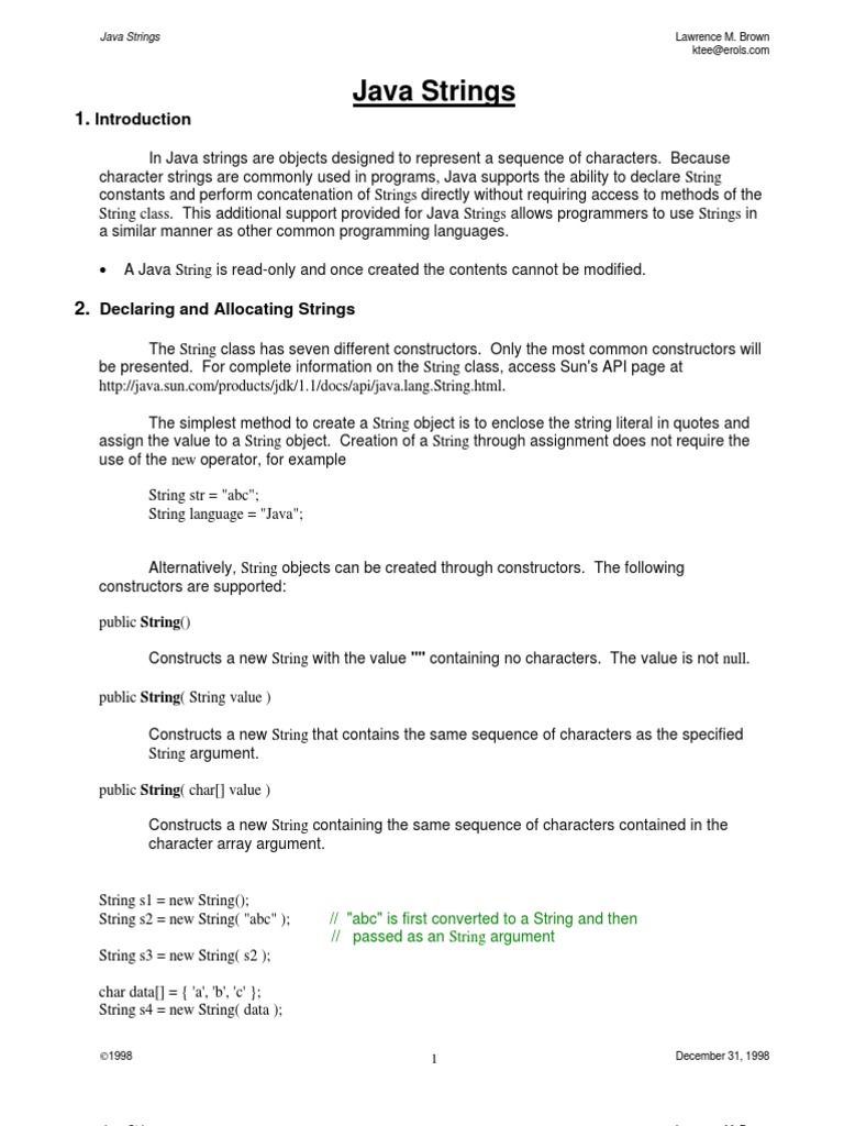 Java Strings: Lawrence M. Brown | PDF | String (Computer Science) | Constructor (Object Oriented ...