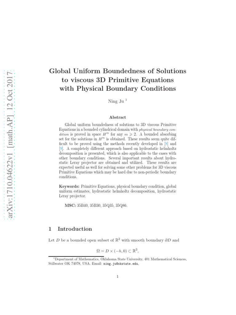 Global Uniform Boundedness of Solutions To Viscous 3D Primitive ...